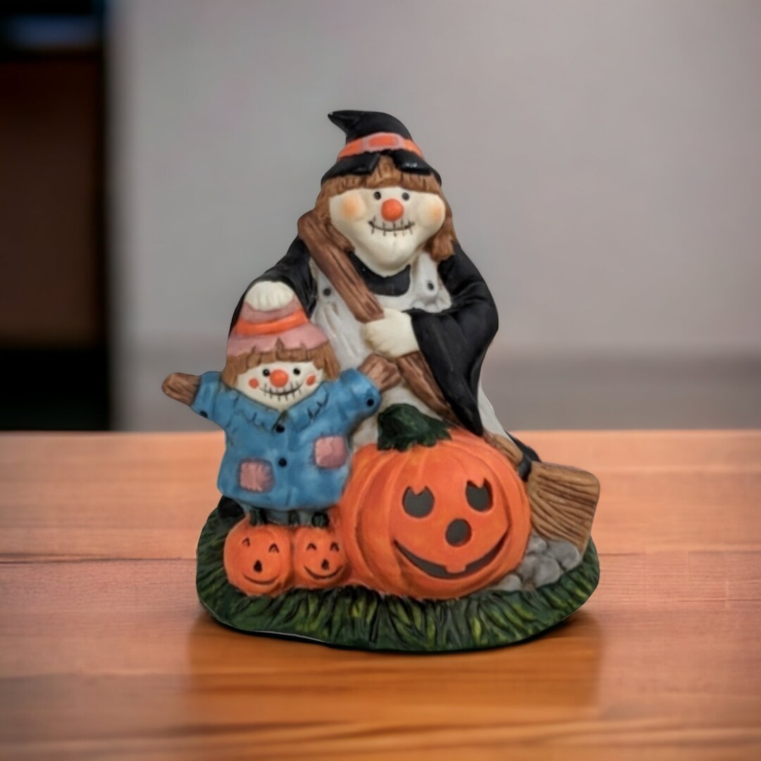 Vintage Ceramic Witch With Scarecrow Halloween Tealight Holder - Etsy