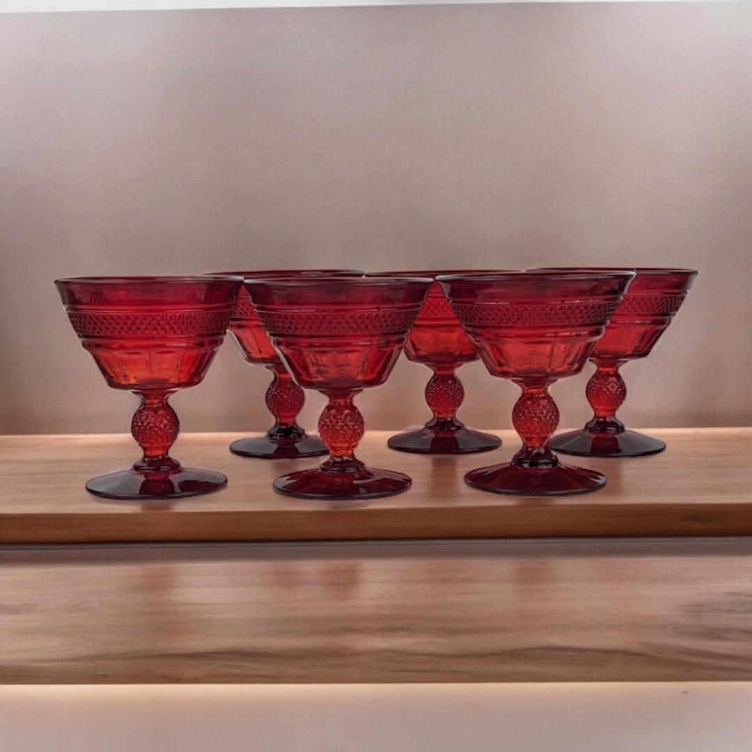 Set of 6 Vintage Viking Glass Mt Vernon Sherbet Glasses, Red Glassware ...