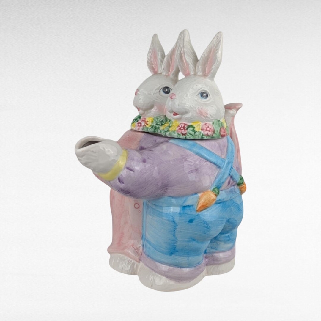 Vintage Dancing Rabbit Teapot, 9" Ceramic Bunny Teapot, Whimsical ...