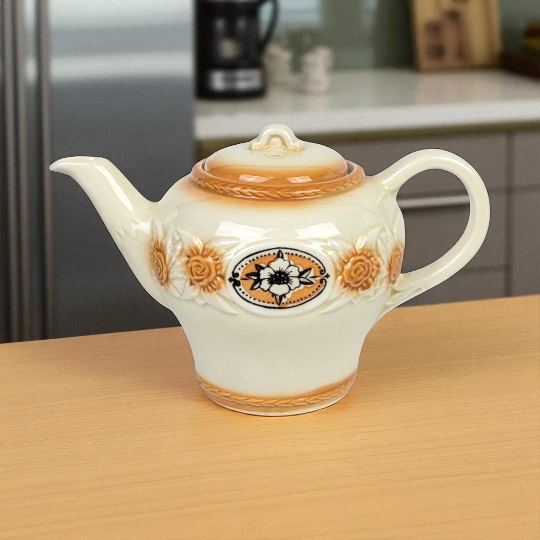 Vintage Porcelier Brown Medallion Teapot: Art Deco Kitchen Decor - Etsy