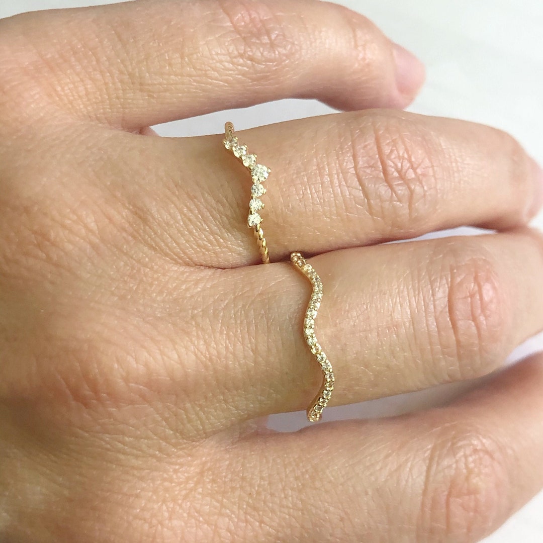 18K Gold Plated Wavy Band Ring Cubic Zirconia Paved Gold - Etsy
