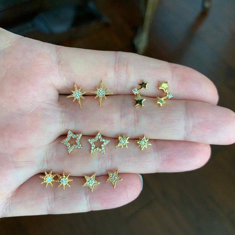 Star Studs Earrings Second Hole Stud Celestial Earrings - Etsy