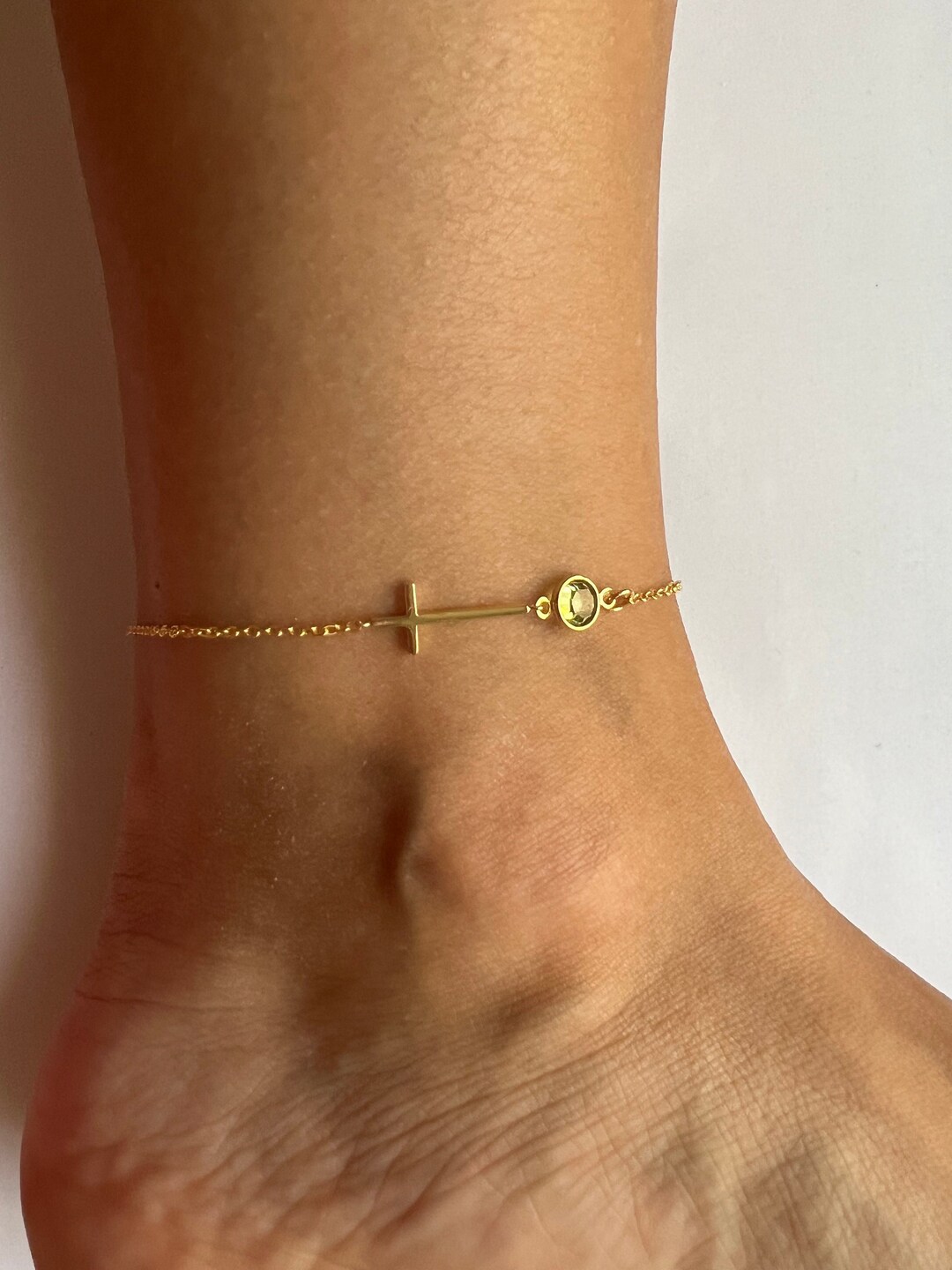 Rose Gold Silver Peridot Birthstone Cross Anklet Peridot Anklet Faith ...