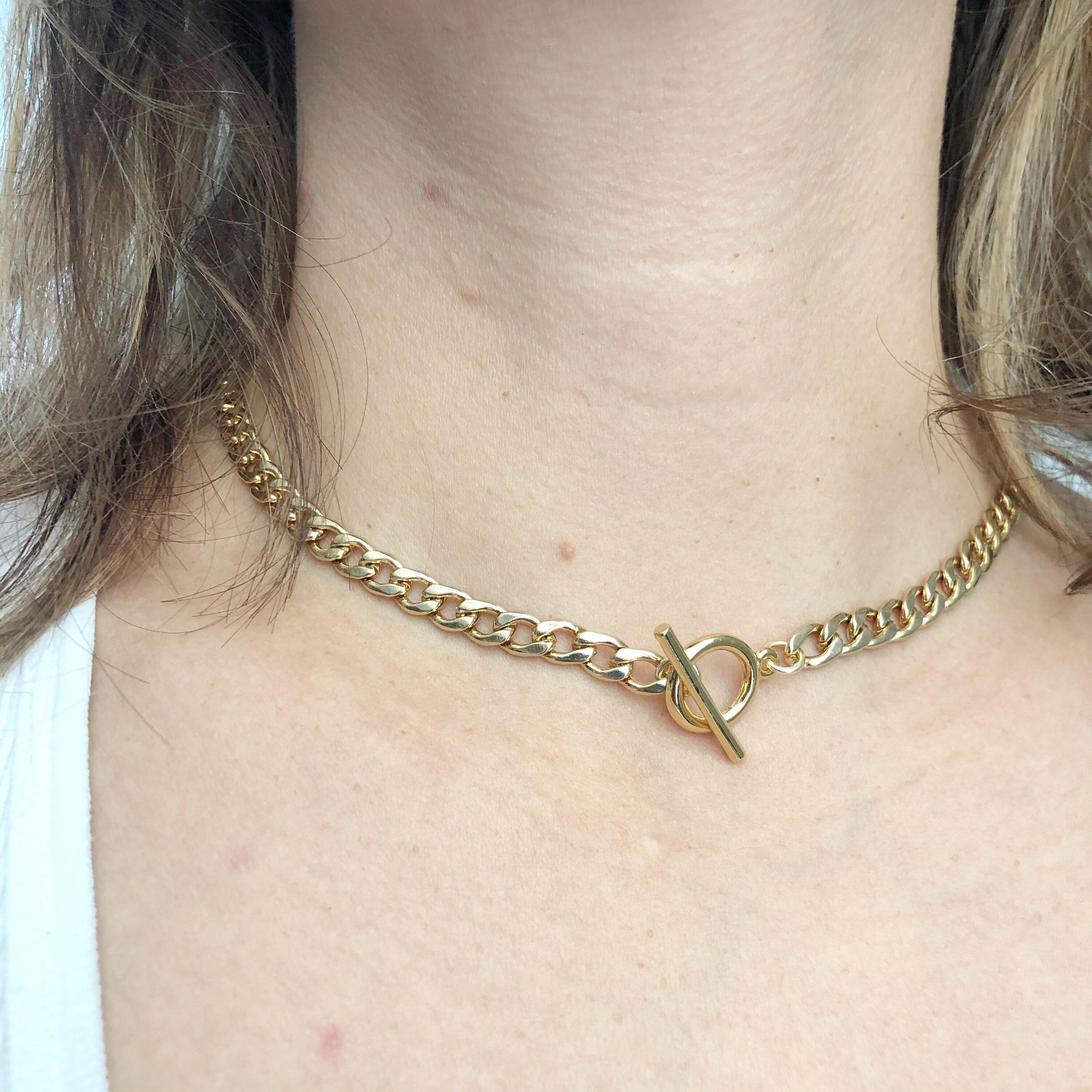 Toggle Choker Necklace Gold Toggle Cuban Chain Necklace | Etsy