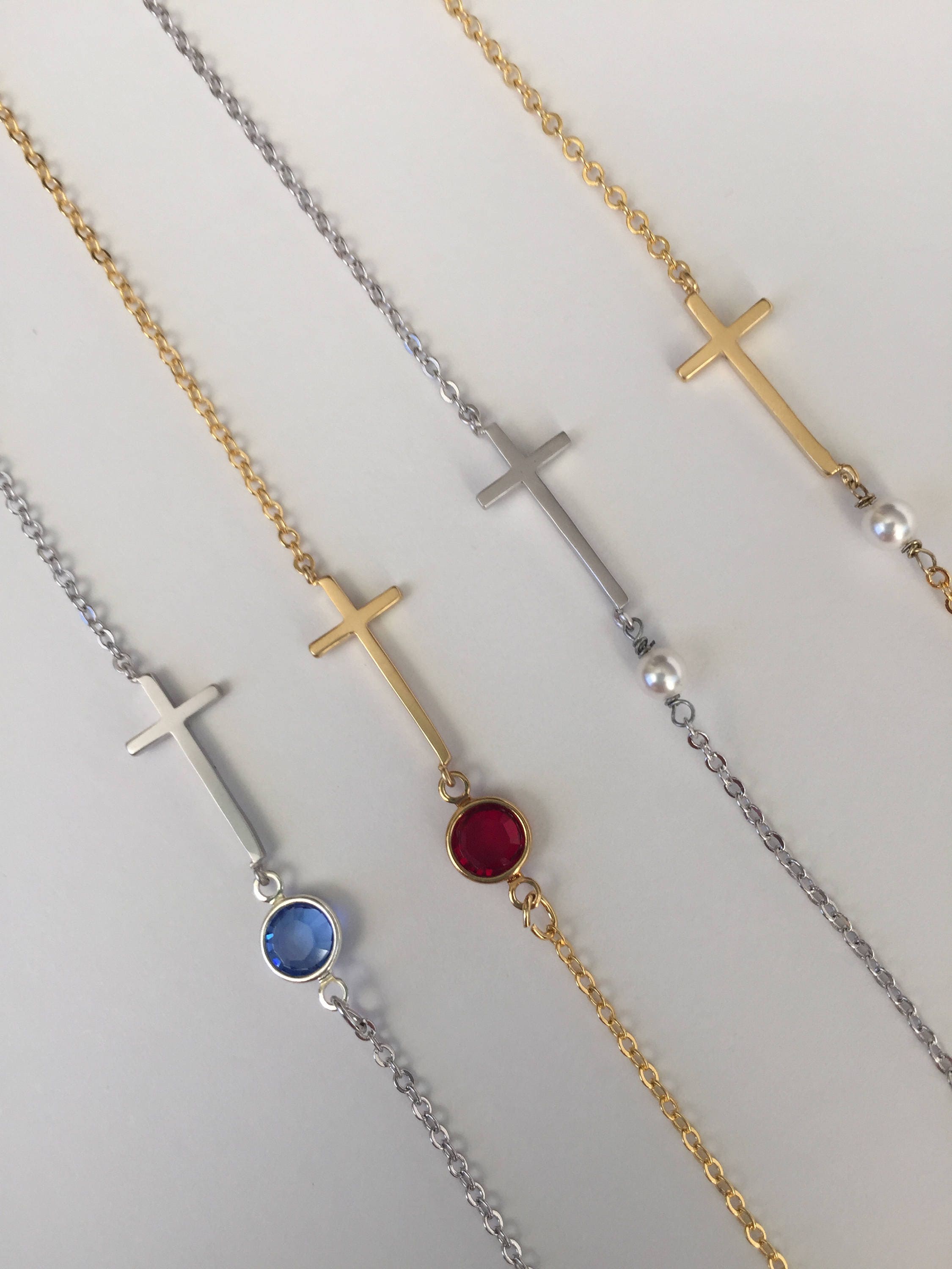 Rose gold cross bracelet Horizontal cross bracelet Sideways | Etsy