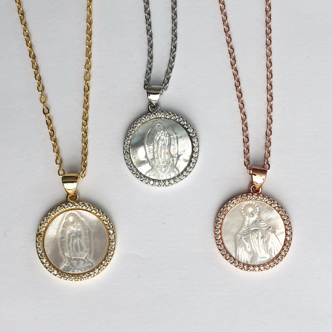 SALE Rose Gold Silver Coin Virgin Mary Necklace, Miraculous Medal ...