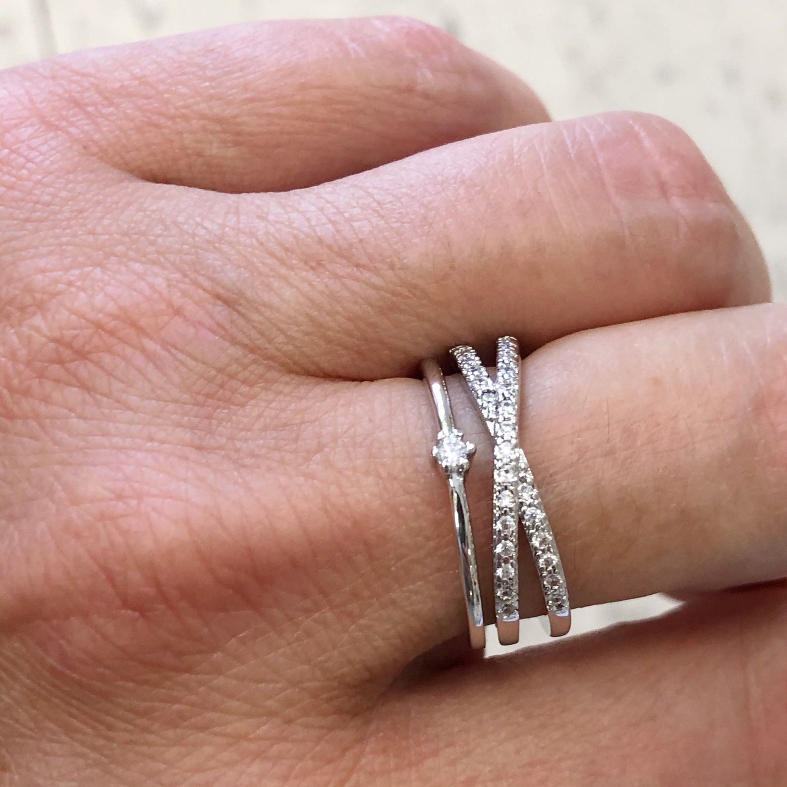 Silver Stackable Wide Band Adjustable Ring CZ Paved Wide Ring - Etsy