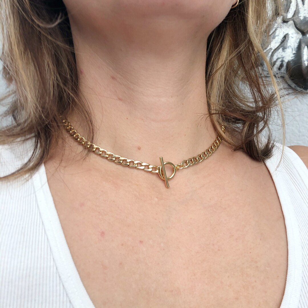 Toggle Choker Necklace Gold Toggle Cuban Chain Necklace, Silver Toggle ...