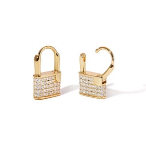 PADLOCK Huggie Hoop Lock Earrings, Padlock Charm Mini Hoop Earrings ...