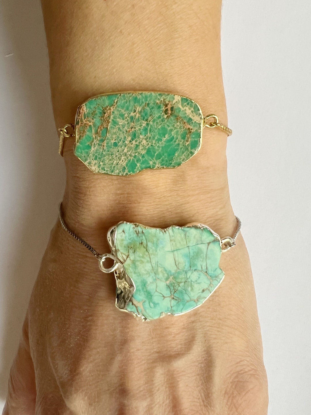 Boho Chunky Stone Bracelet Raw Stone Gold Bangle Raw Stone Silver ...