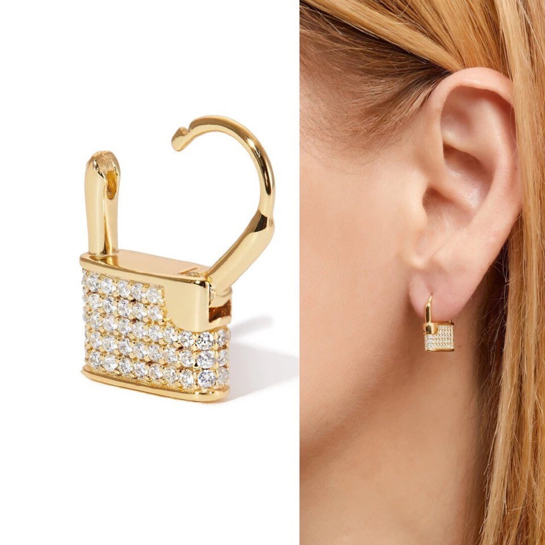 PADLOCK Huggie Hoop Lock Earrings, Padlock Charm Mini Hoop Earrings ...