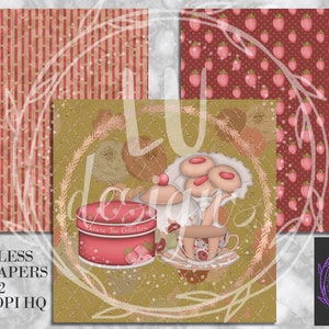 Tea Time Digital Papers Tea Party Backgrounds Strawberry Scrapbook ...