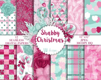 Digital Scrapbook Paper Christmas / Winter Pink & White - Etsy