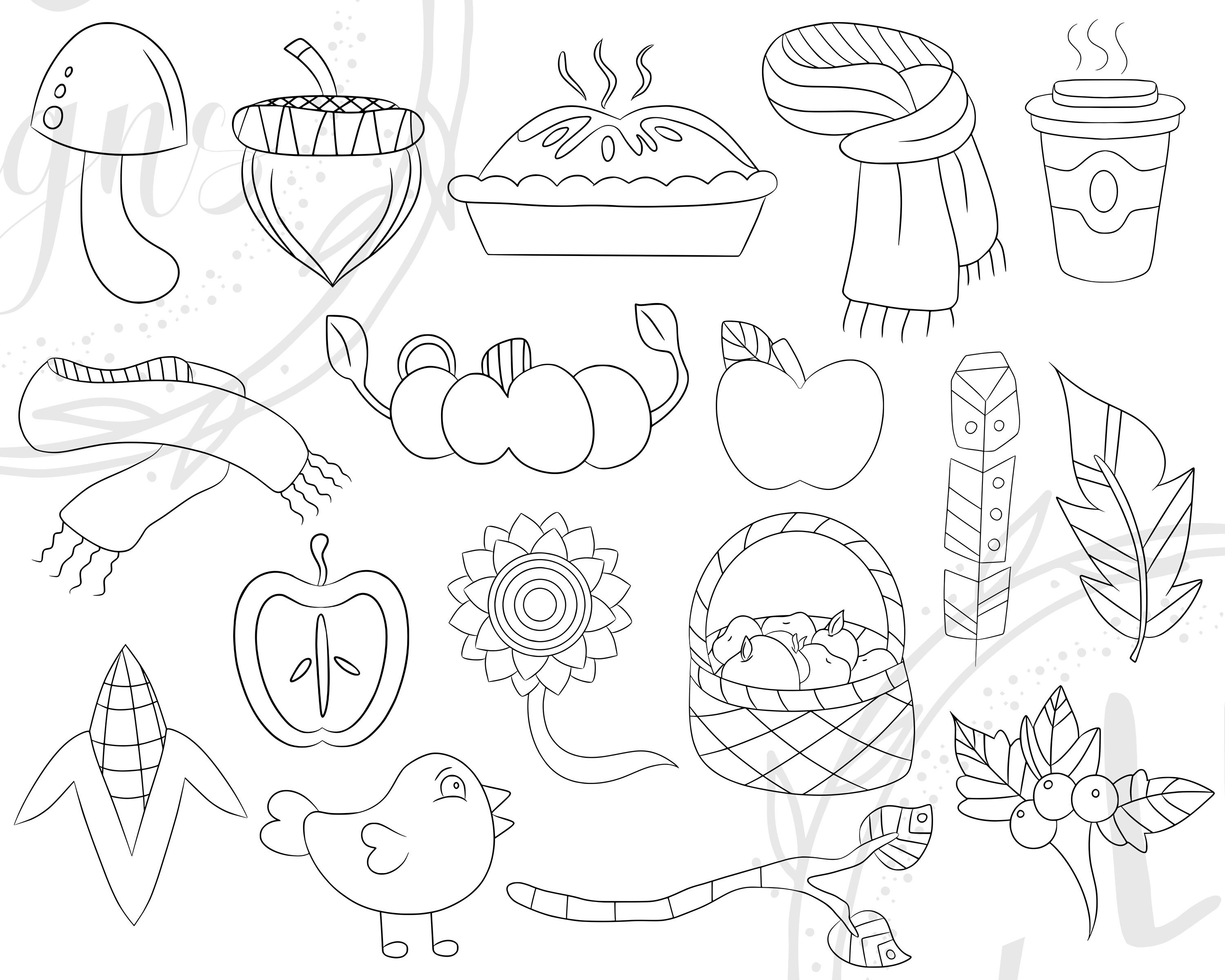 Fall Doodles Clipart Autumn Doodles Graphic Fall Clipart | Etsy