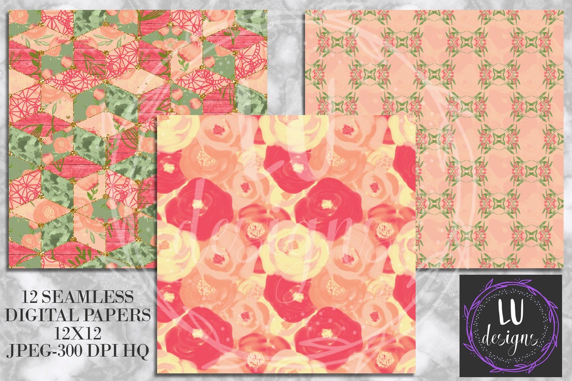 Spring Orange Flowers Digital Paper Watercolor Floral - Etsy