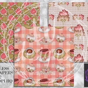 Tea Time Digital Papers Tea Party Backgrounds Strawberry Scrapbook ...