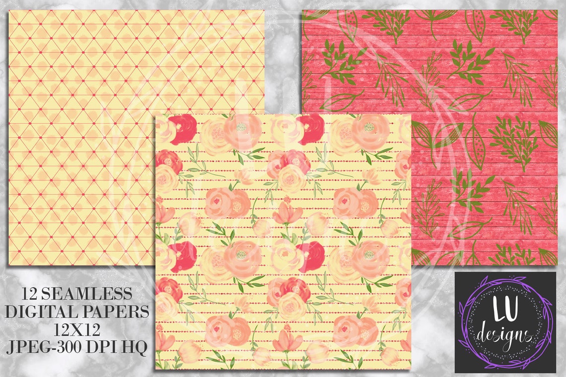 Spring Orange Flowers Digital Paper Watercolor Floral - Etsy