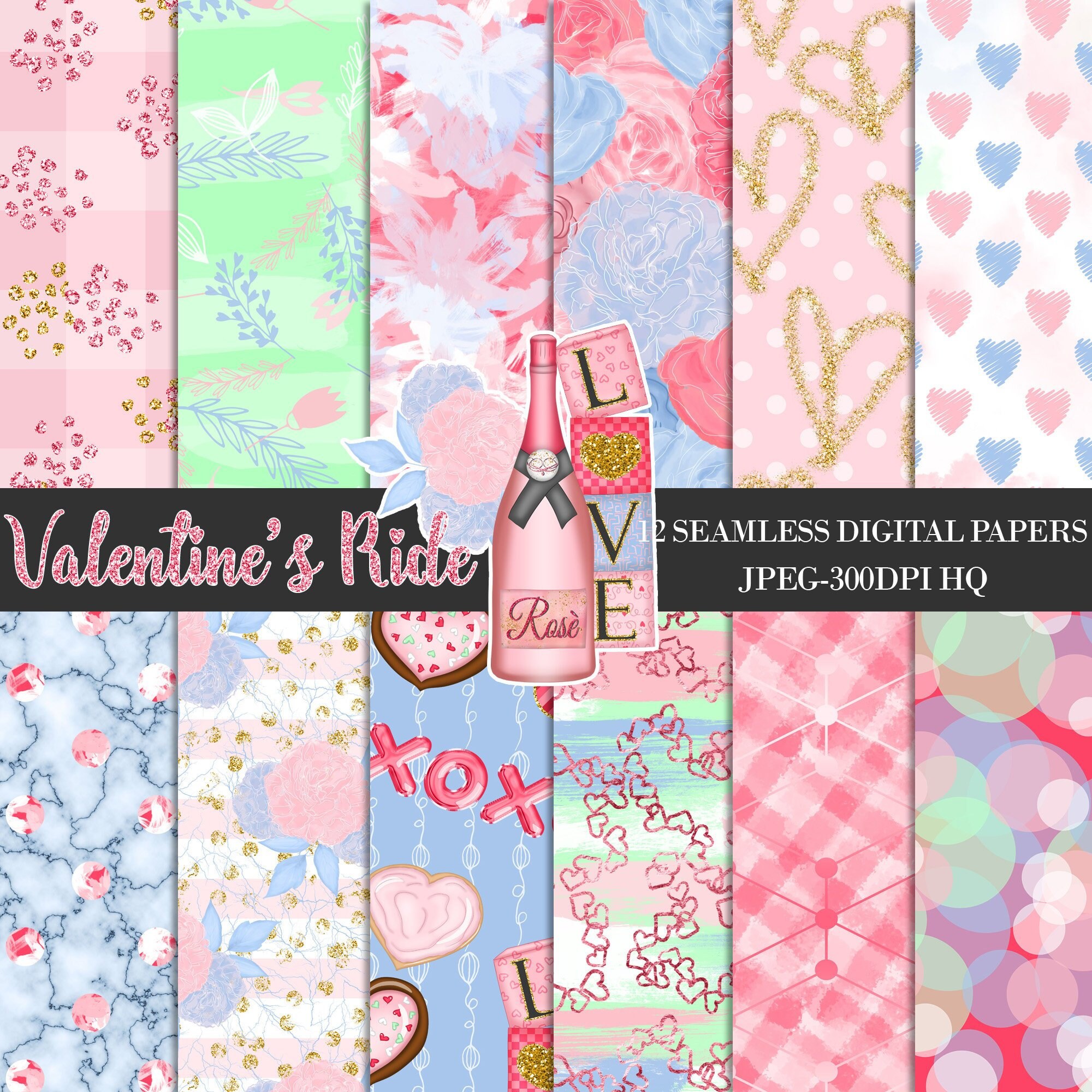 Valentines Day Digital Papers Romantic Seamless Pattern Love - Etsy