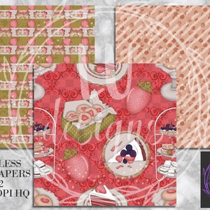Tea Time Digital Papers Tea Party Backgrounds Strawberry Scrapbook ...