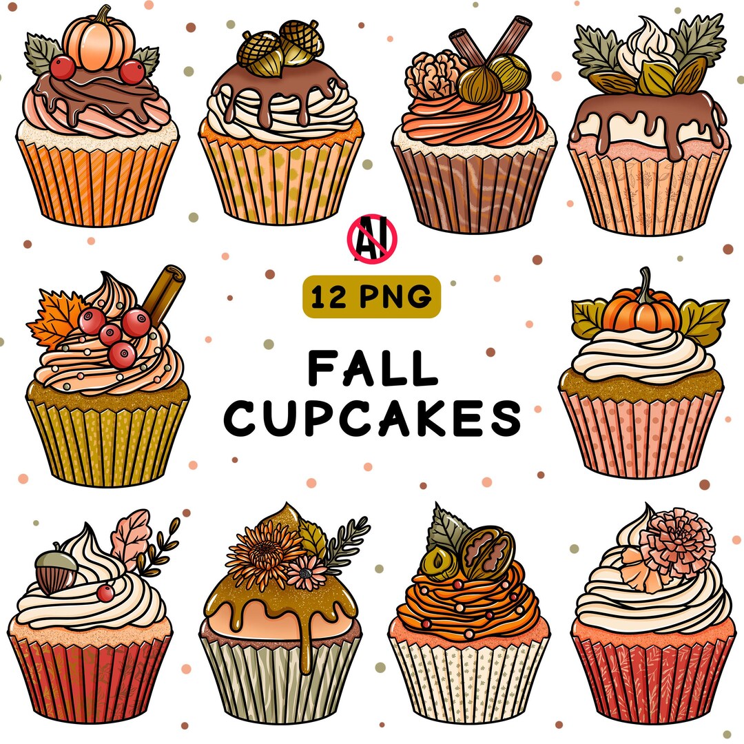 Fall Cupcakes Clipart, Cute Autumn Clipart, Fall Desserts PNG ...
