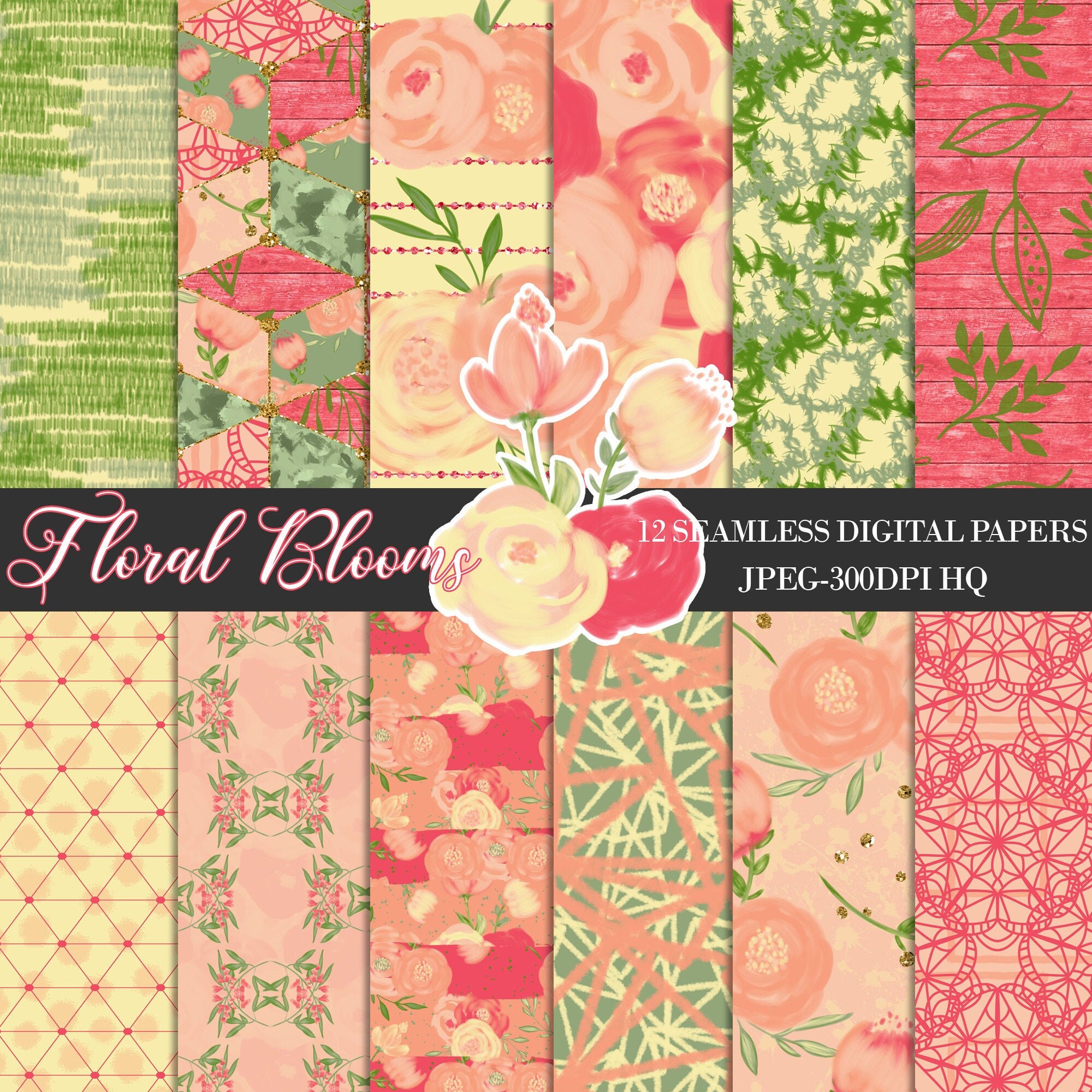 Spring Orange Flowers Digital Paper Watercolor Floral - Etsy