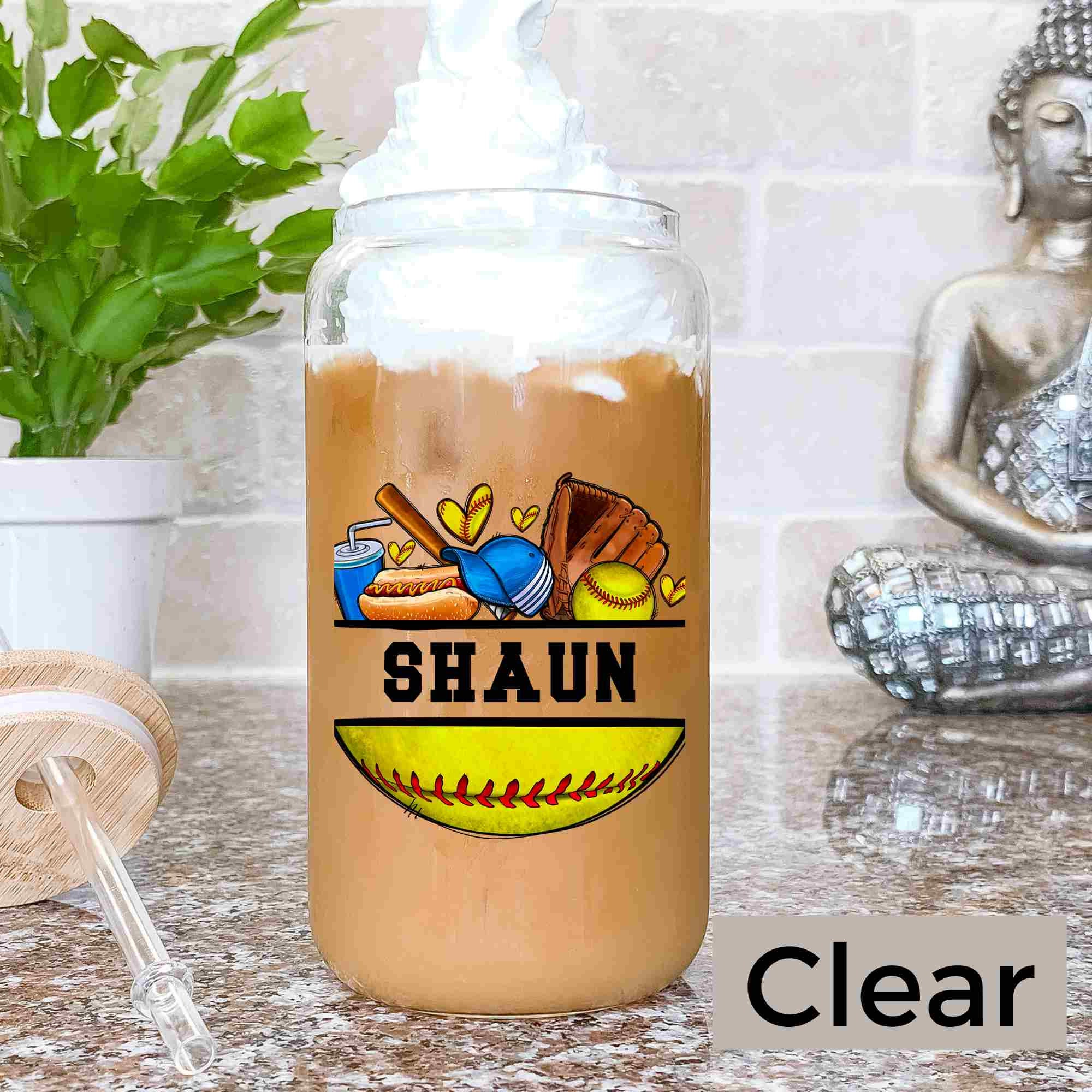 Personalized Softball Glass Tumbler With Bamboo Lid and Straw, Custom ...