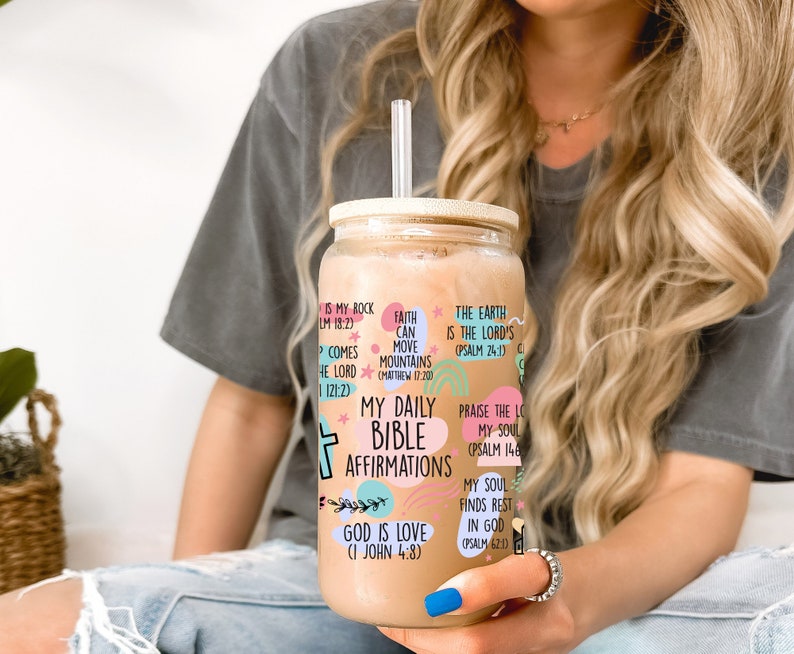 Bible Verse Glass Tumbler With Bamboo Lid and Straw Christian - Etsy
