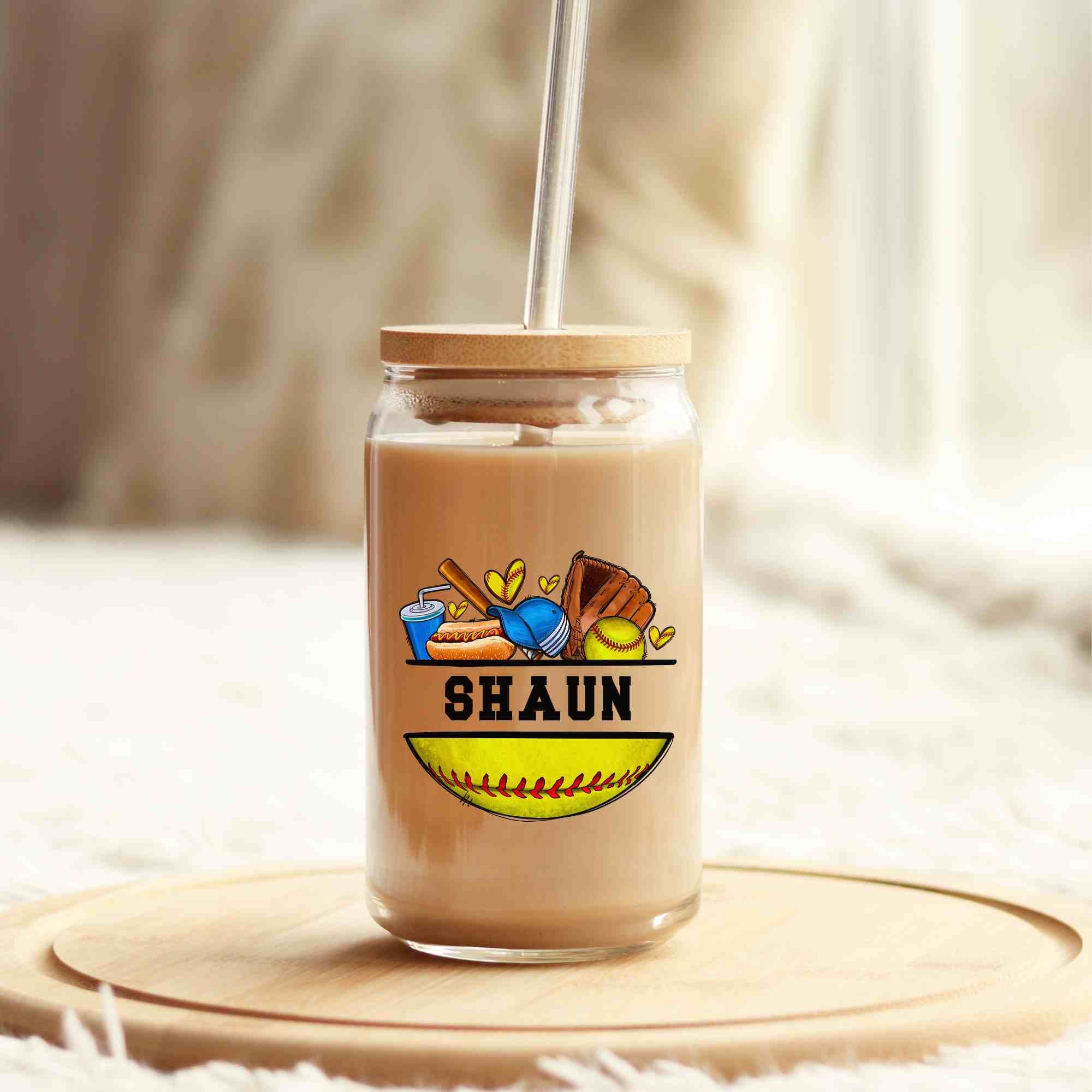 Personalized Softball Glass Tumbler With Bamboo Lid and Straw, Custom ...