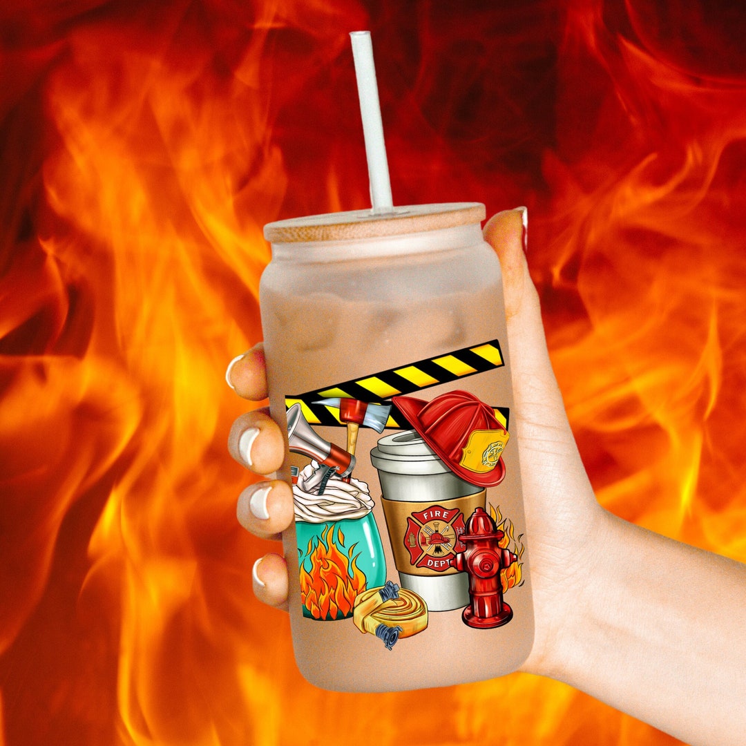 Firefighter Glass Tumbler With Bamboo Lid and Straw, Gift for a ...