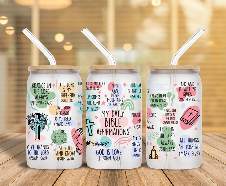 Bible Verse Glass Tumbler With Bamboo Lid and Straw Christian - Etsy