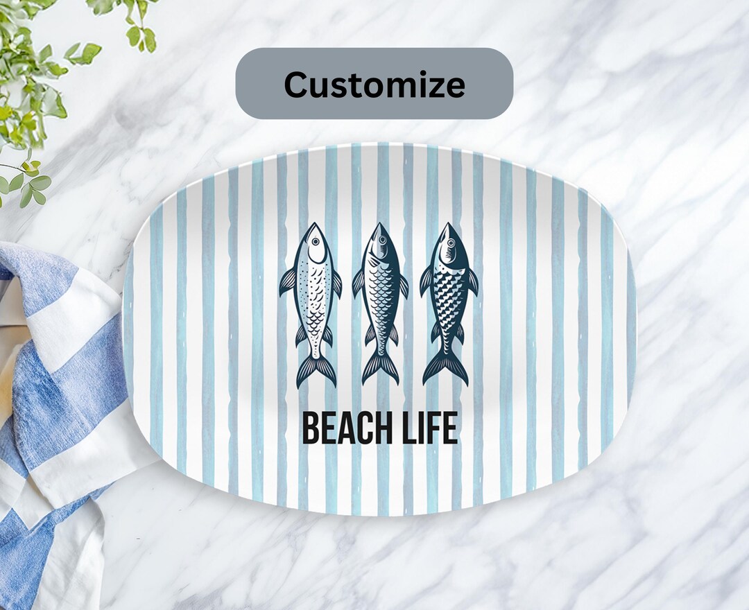 Personalized Sardine Beach House Platter, Custom Family Name Plate ...
