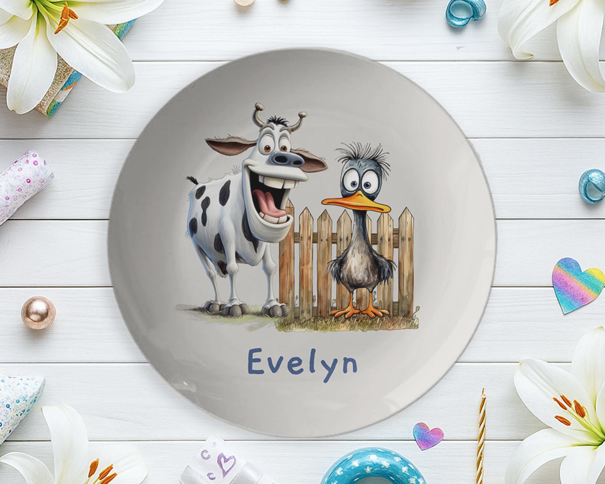 Personalized Farm Animal Design Kids Dinnerware, Custom Gift for Girls ...