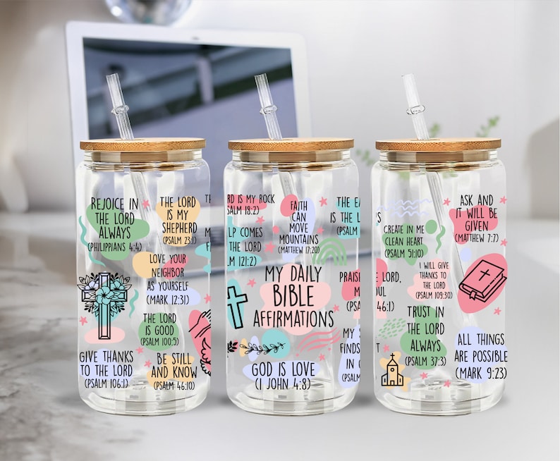 Bible Verse Glass Tumbler With Bamboo Lid and Straw Christian - Etsy