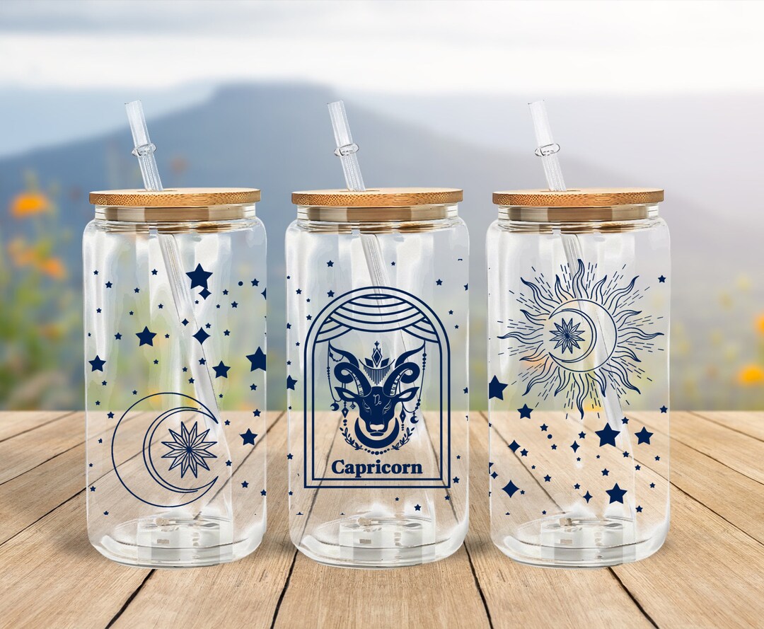 Zodiac Sign Glass Can, Iced Coffee Cup, Astrology, 16oz Glass Tumbler ...