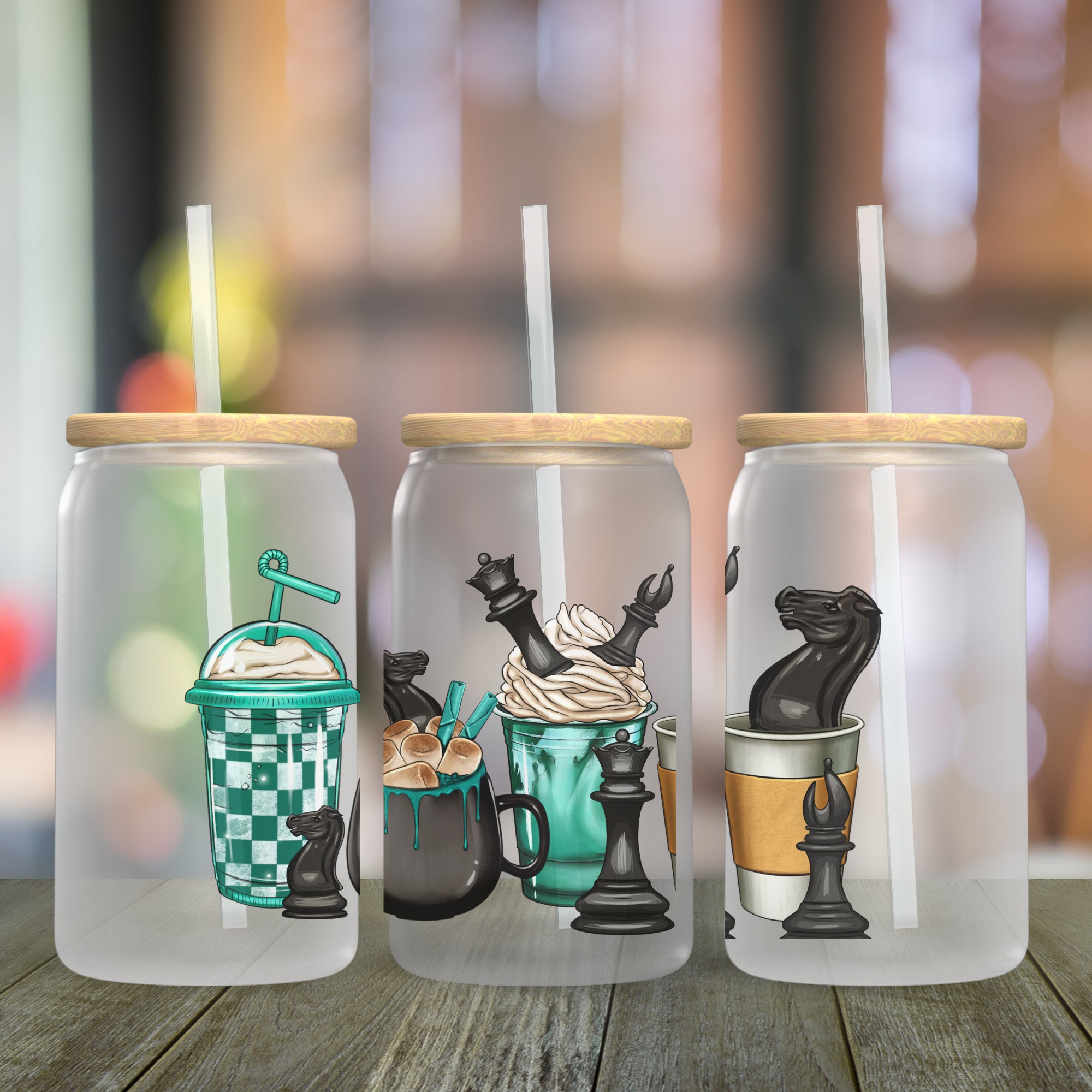 Chess Player Glass Tumbler With Bamboo Lid and Straw, Gift for a Chess ...