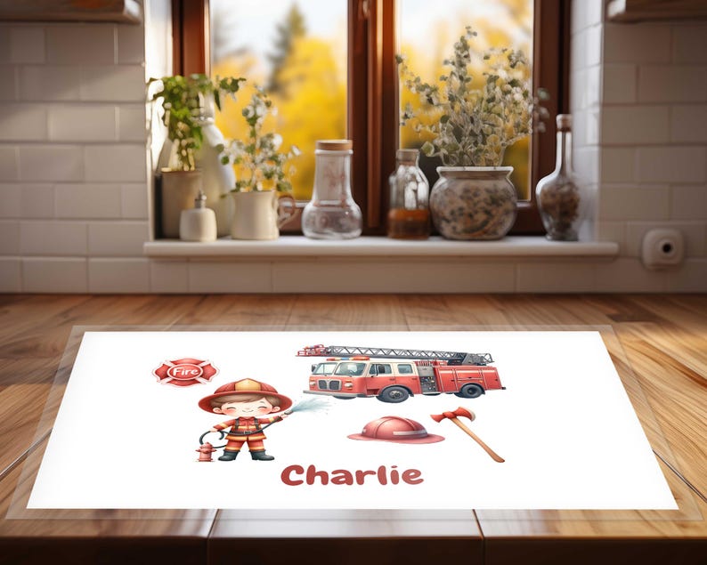 Personalized Firefighter Kids Dinnerware, Toddler Bowl Cup, Fire Truck ...