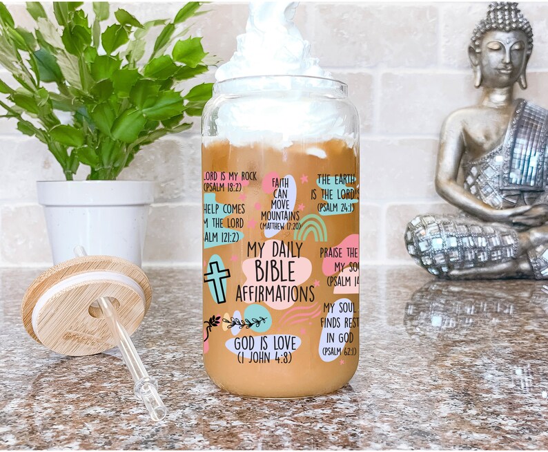 Bible Verse Glass Tumbler With Bamboo Lid and Straw Christian - Etsy