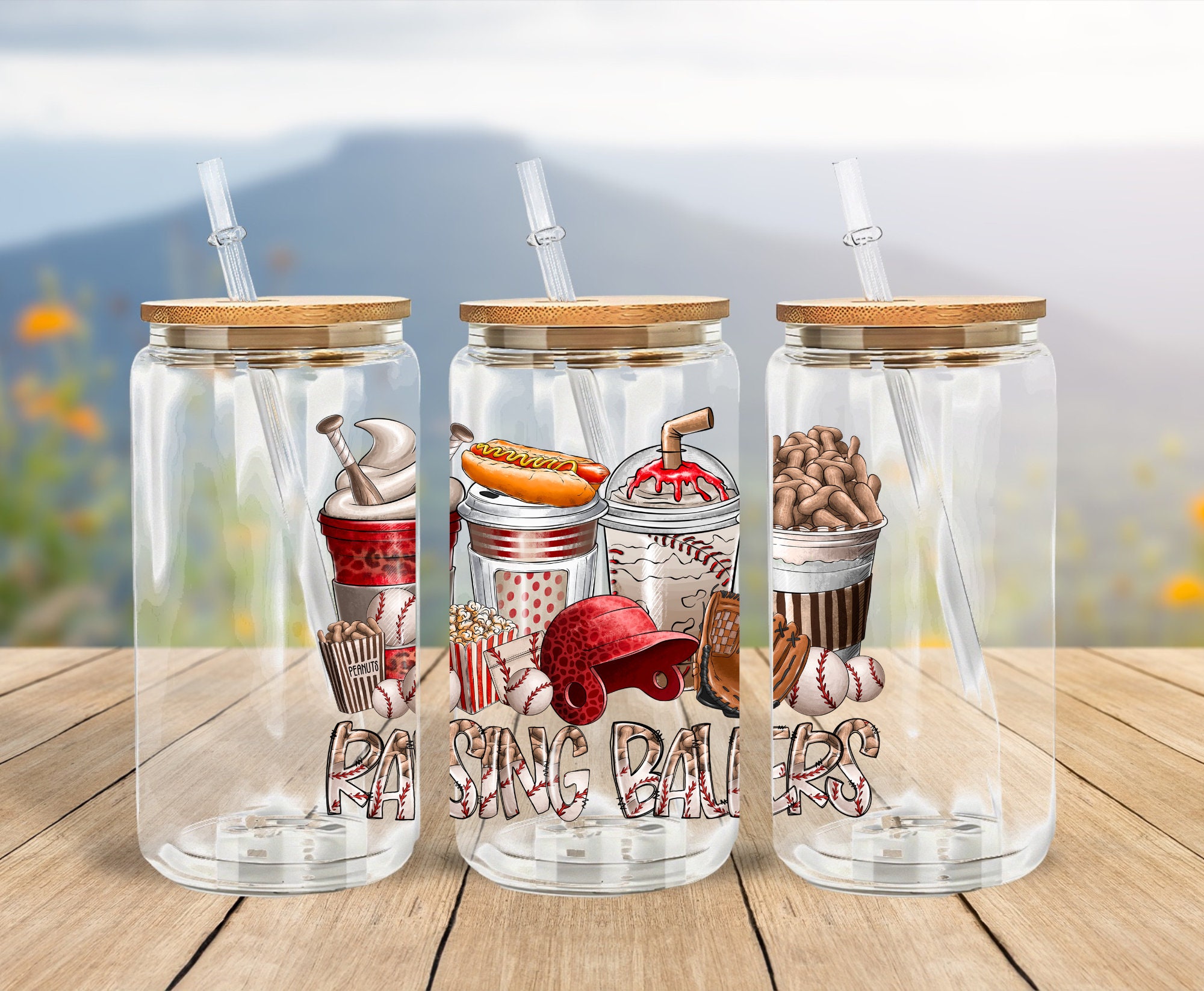 Baseball Glass Tumbler With Bamboo Lid and Straw, Gift for Baseball ...