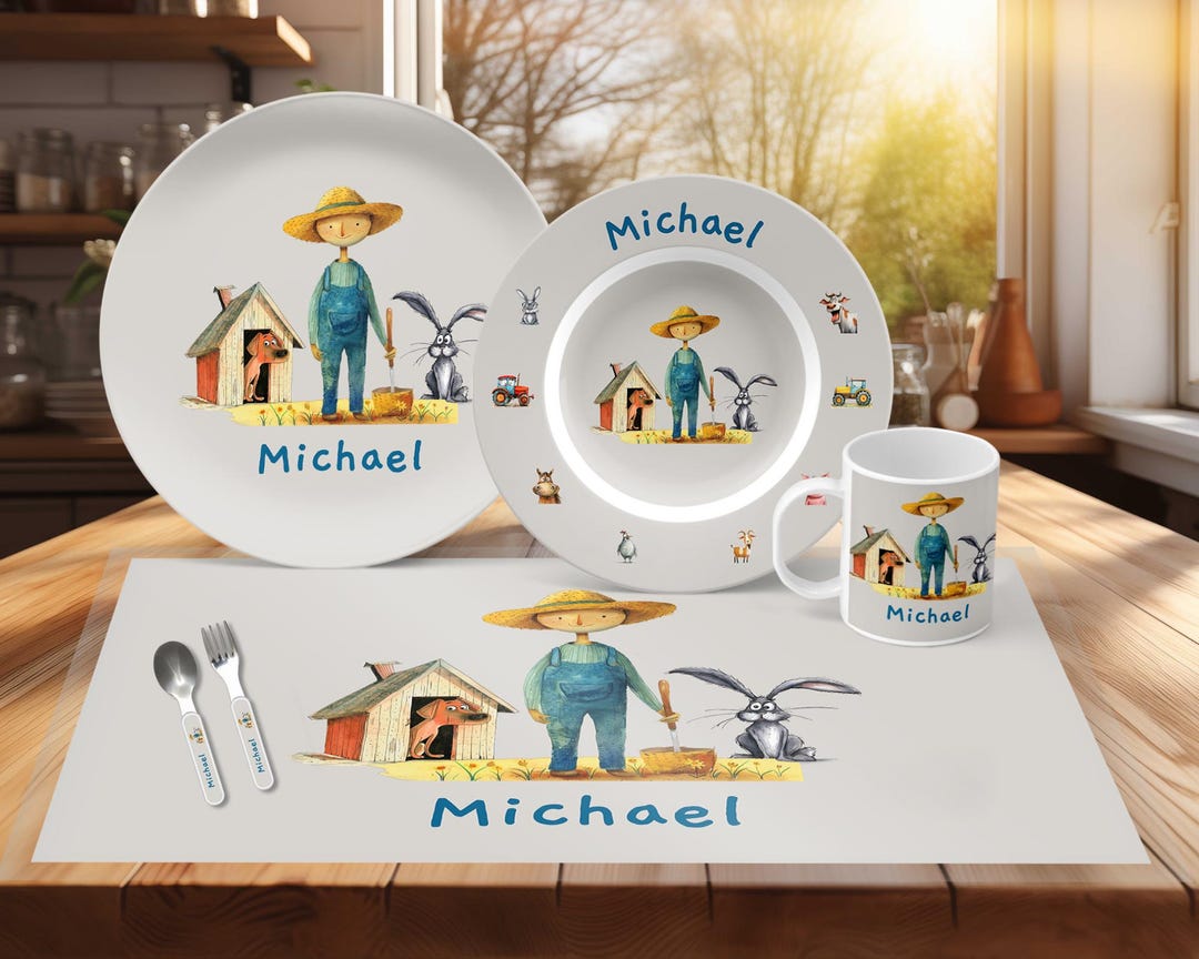 Personalized Farm Animal Design Kids Dinnerware, Custom Gift for Girls ...