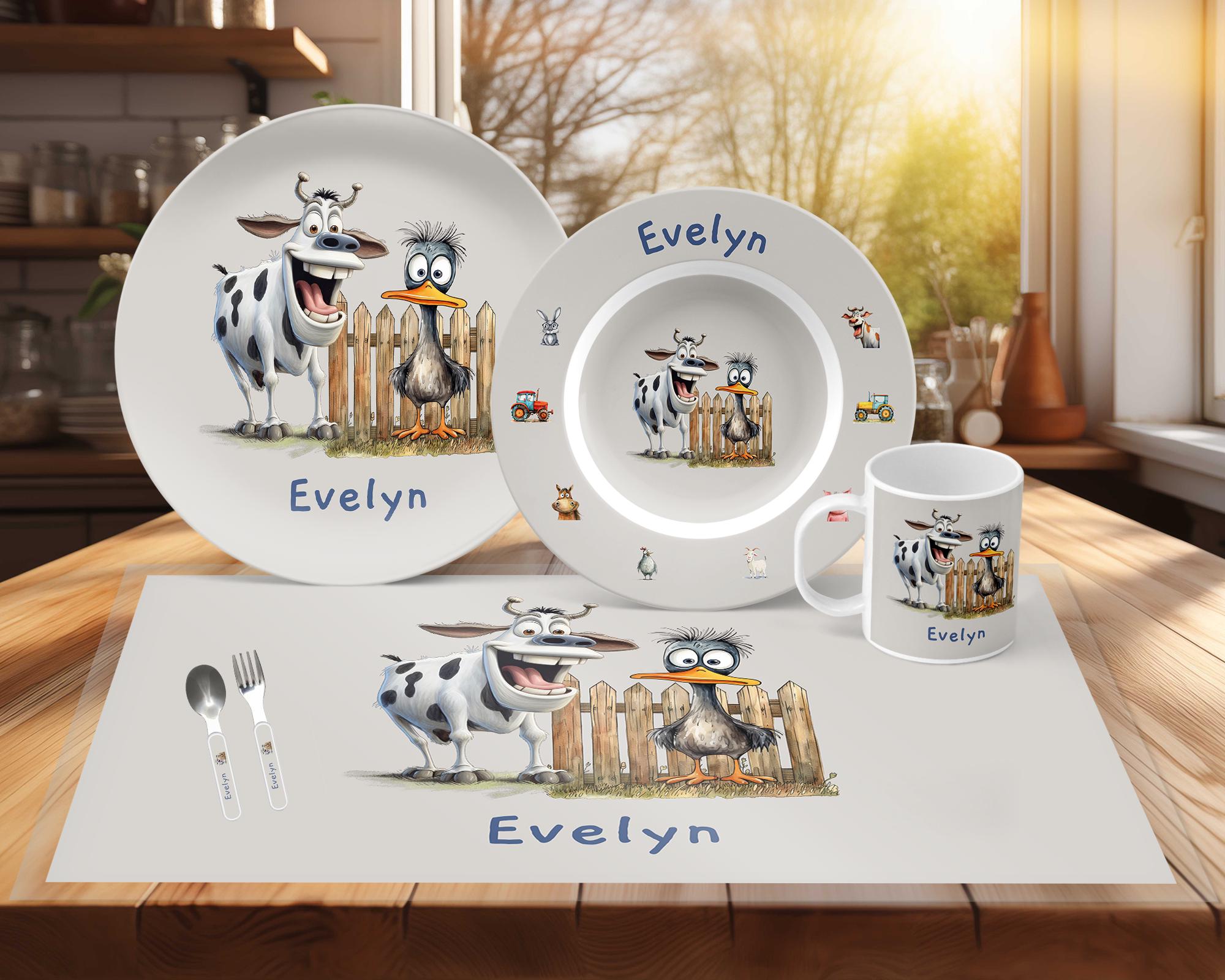 Personalized Farm Animal Design Kids Dinnerware, Custom Gift for Girls ...