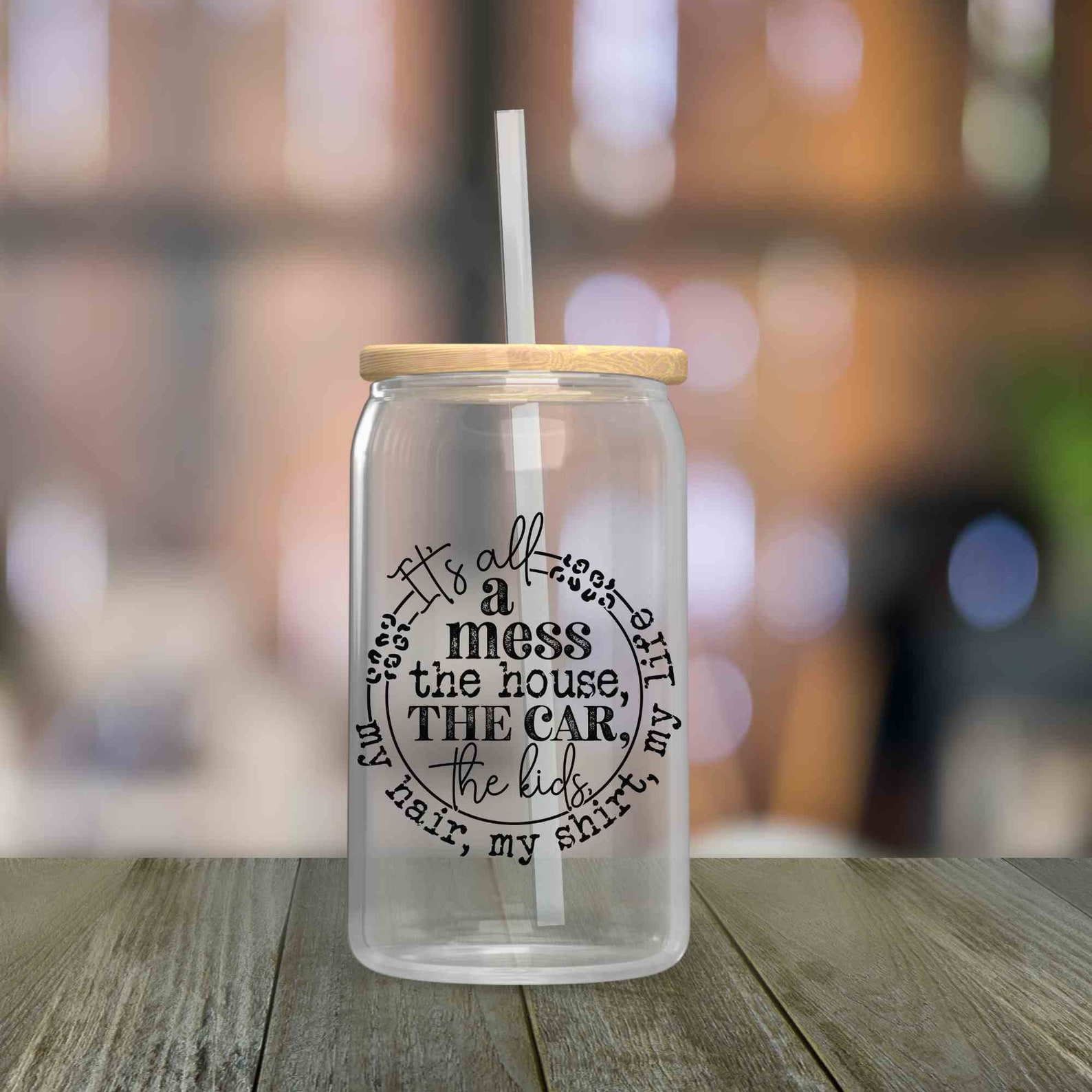 It's All a Mess Glass Tumbler With Bamboo Lid and Straw, Gift for Mom ...