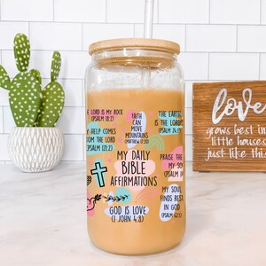 Bible Verse Glass Tumbler With Bamboo Lid and Straw, Christian ...