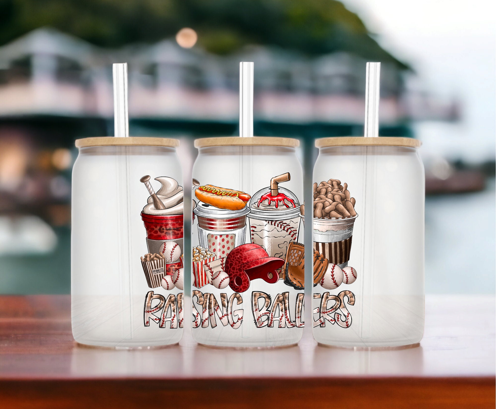 Baseball Glass Tumbler With Bamboo Lid and Straw, Gift for Baseball ...