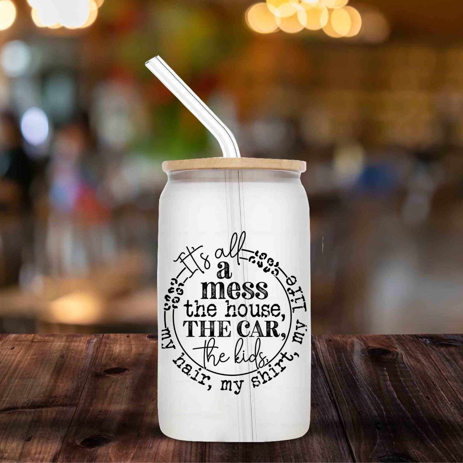 It's All a Mess Glass Tumbler With Bamboo Lid and Straw, Gift for Mom ...