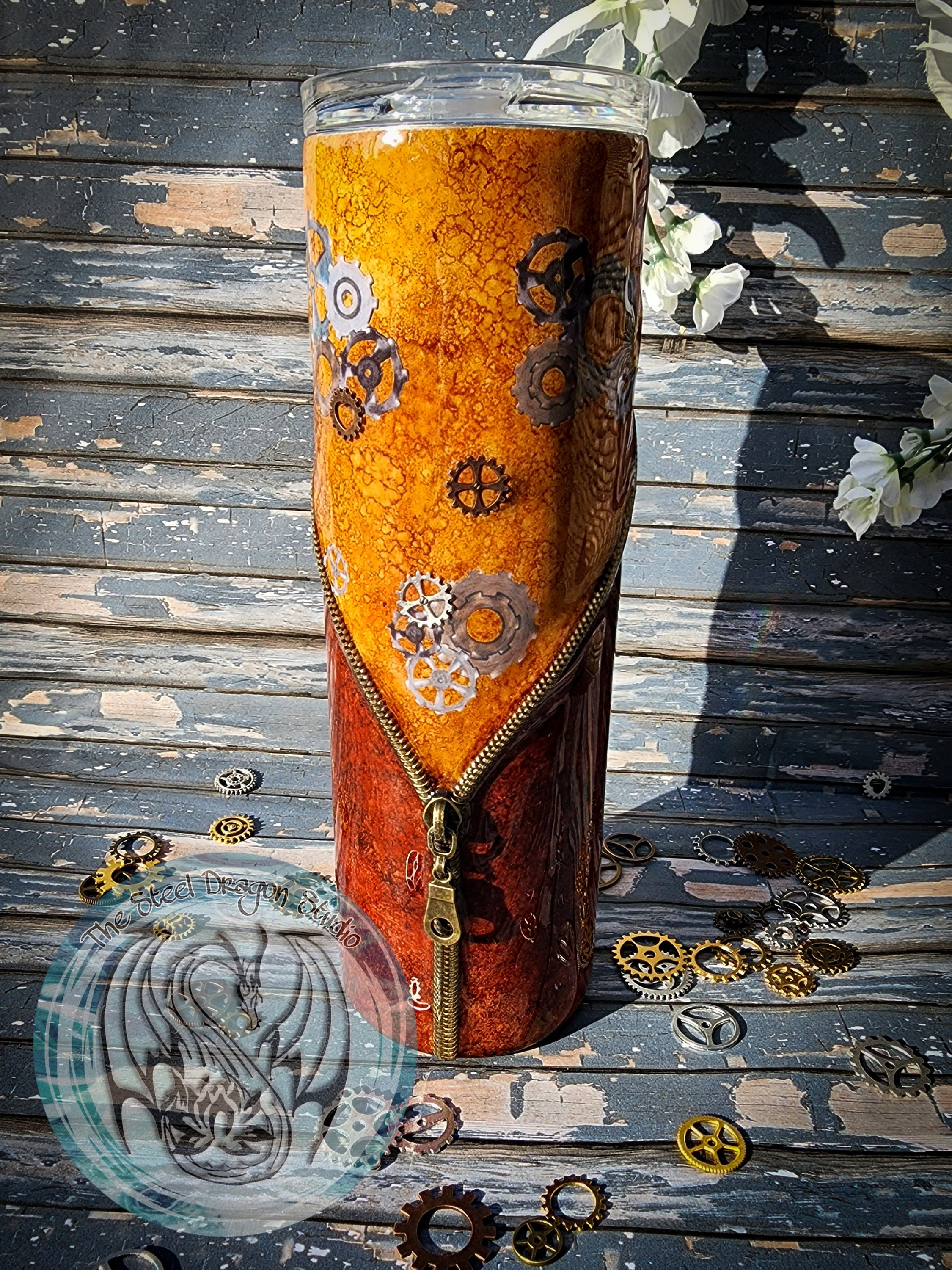 Steampunk Zipper With Gears Unique Tumbler Glitter Travel - Etsy