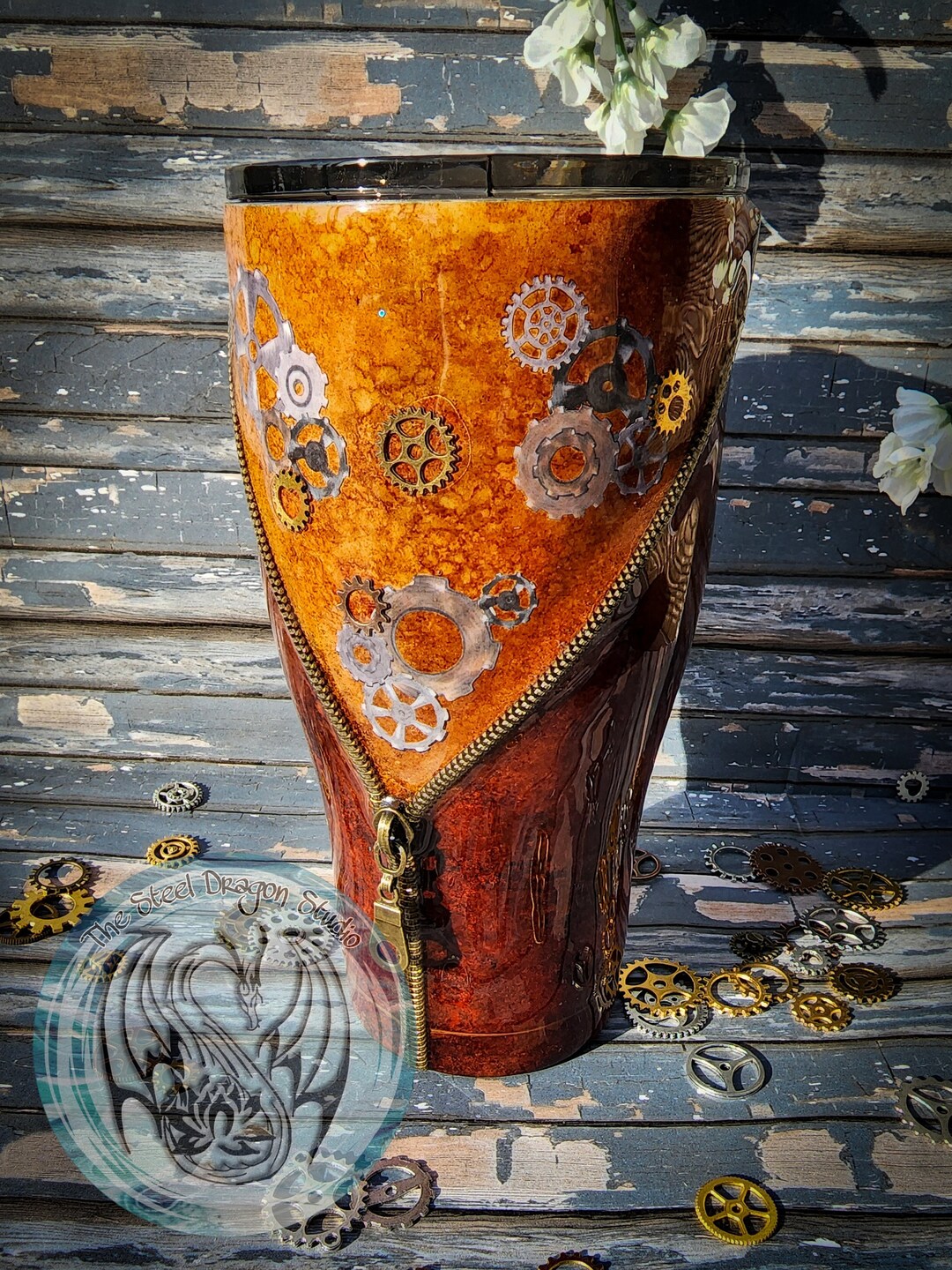 Steampunk Zipper With Gears - Unique Tumbler - Glitter Travel Tumbler ...
