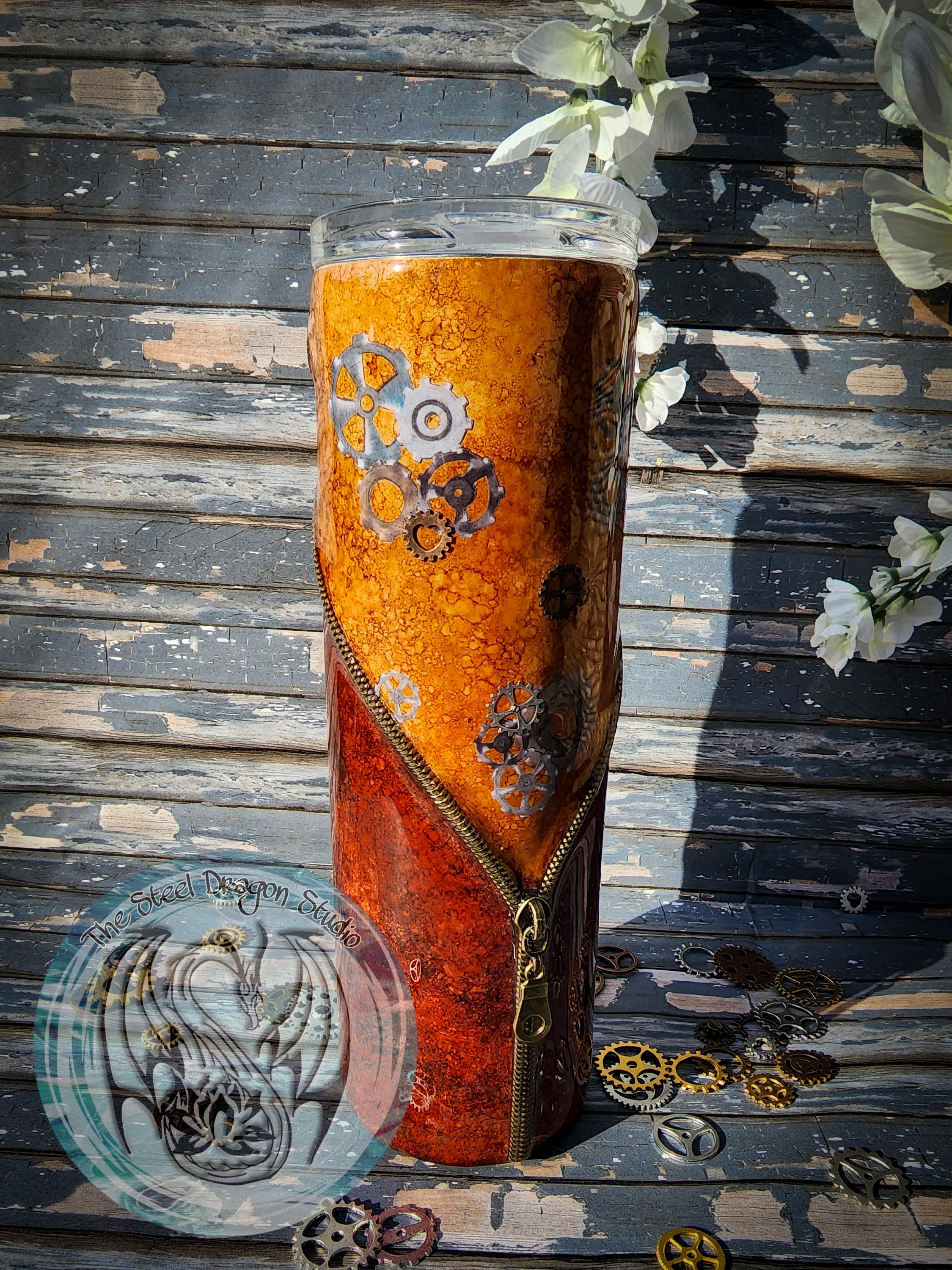 Steampunk Zipper With Gears Unique Tumbler Glitter Travel - Etsy