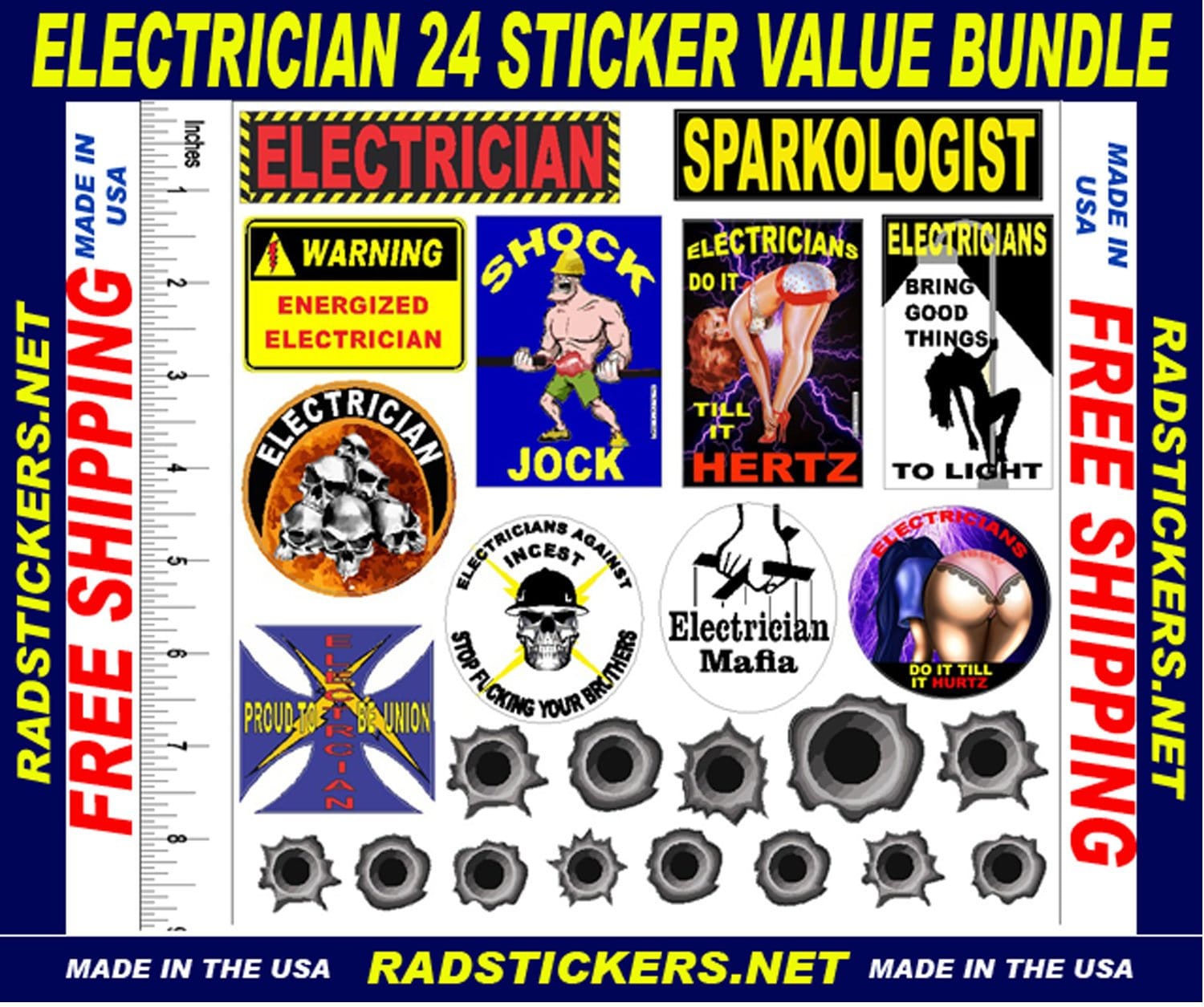 Hard Hat Stickers, Electrician Value Bundle of 10 Best Sellers Plus 13 ...
