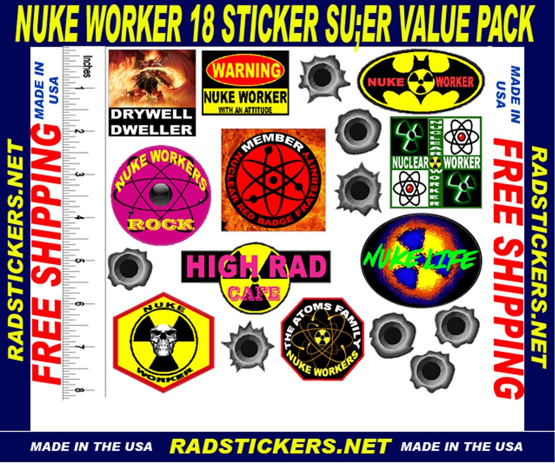 Nuke Worker Hard Hat Stickers, a Full Sheet of 10 Nuke Worker Stickers ...
