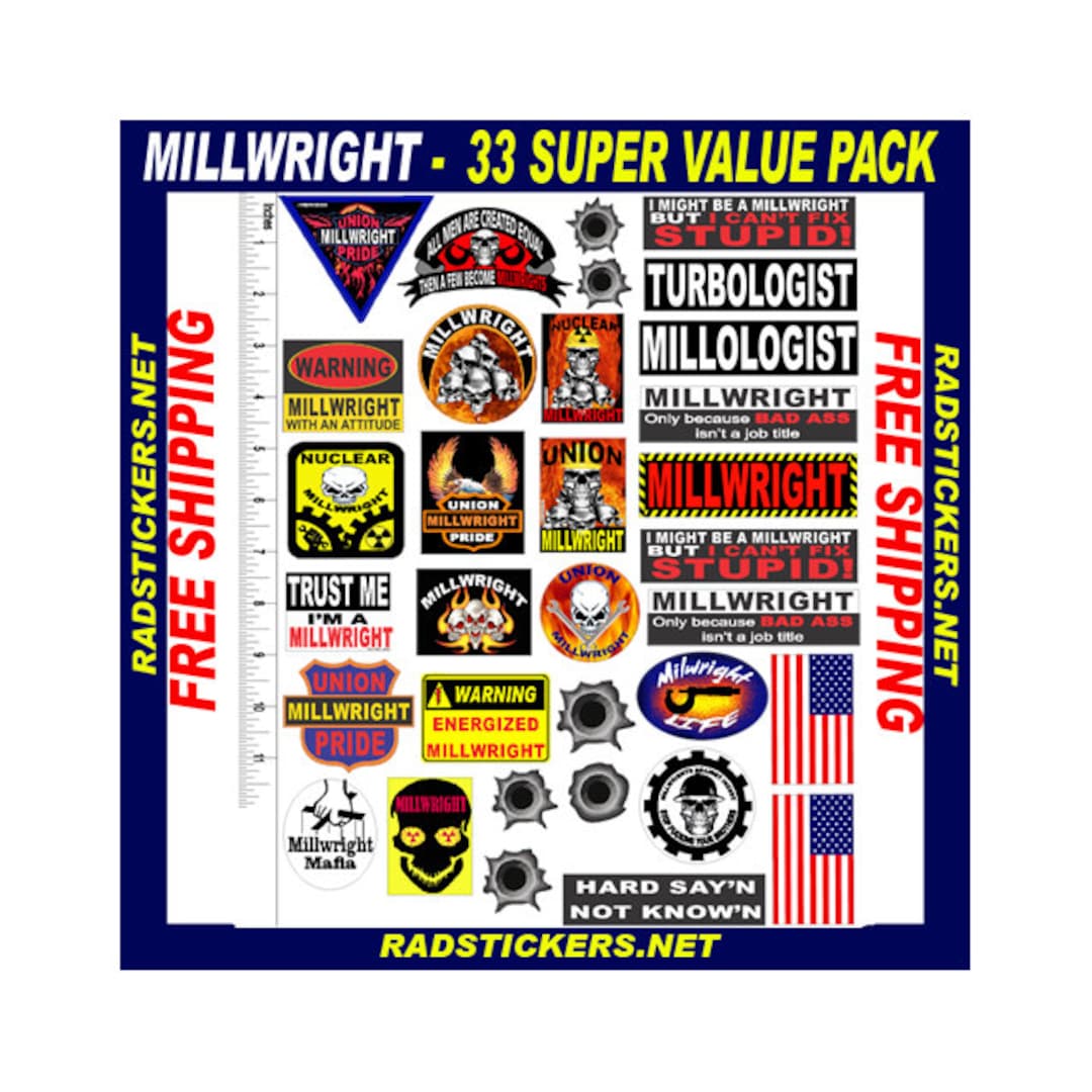 Hard Hat Stickers, MILLWRIGHT, 33 Sticker Super Value Pack - Etsy